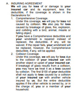 Purpose of "Insuring Agreement" and what is covered in it